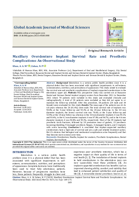 (PDF) Maxillary Overdenture Implant Survival Rate and Prosthetic ...