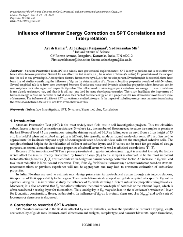 (PDF) Influence of Hammer Energy Correction on SPT Correlations and ...
