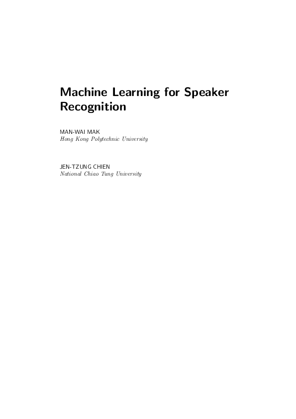 (PDF) Machine Learning for Speaker Recognition