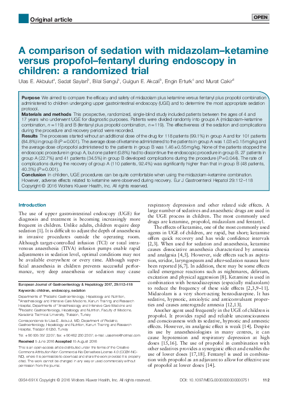 (PDF) A comparison of sedation with midazolam–ketamine versus propofol ...