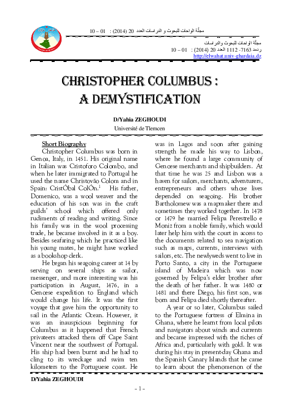 (PDF) Christopher Columbus: A Demystification