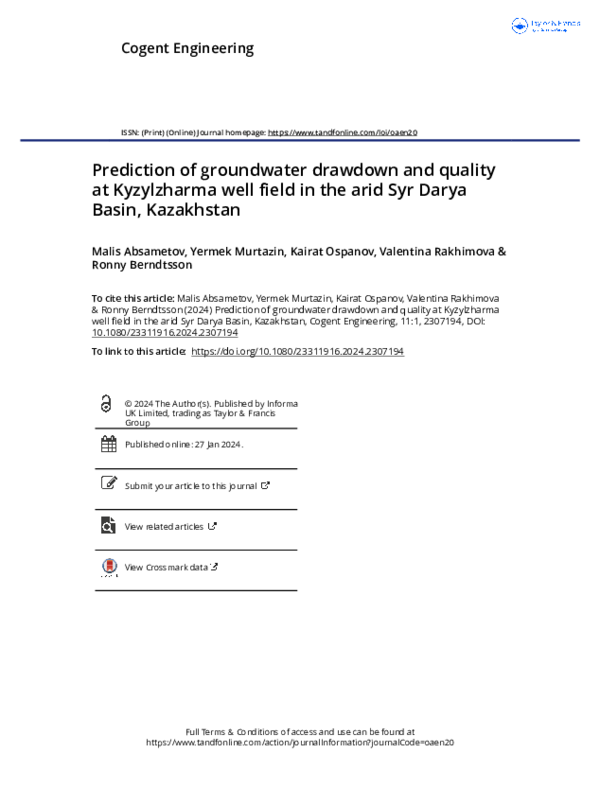 (PDF) Prediction of groundwater drawdown and quality at Kyzylzharma ...