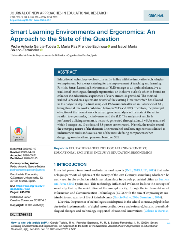 (PDF) Smart Learning Environments y ergonomía: una aproximación al estado de la cuestión