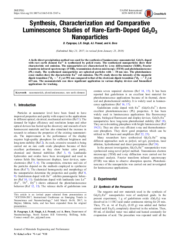 (PDF) Synthesis, Characterization and Comparative Luminescence Studies of Rare-Earth-Doped Gd2O3 ...