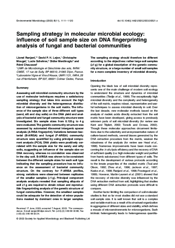 (PDF) Sampling strategy in molecular microbial ecology: influence of ...