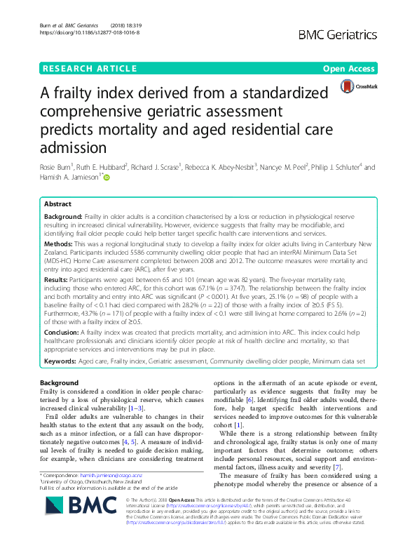 (PDF) A frailty index derived from a standardized comprehensive ...