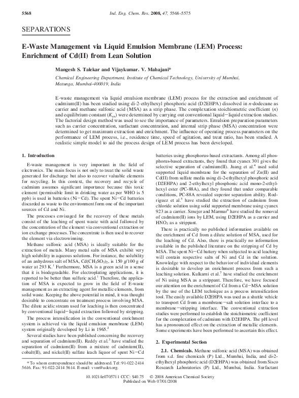 (PDF) E-Waste Management via Liquid Emulsion Membrane (LEM) Process ...