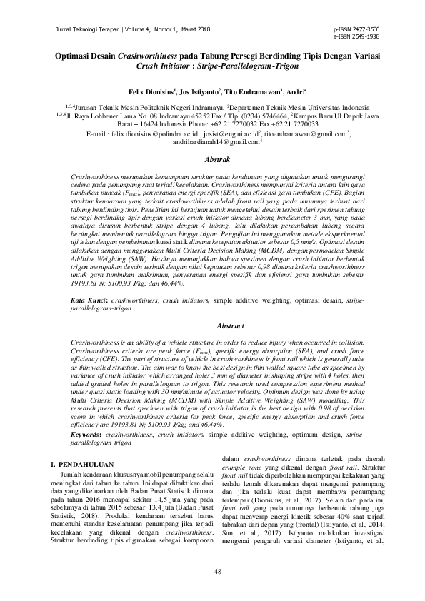 (PDF) Design Optimization of Crashworthiness in Square Tube as Thin Walled Structure With ...