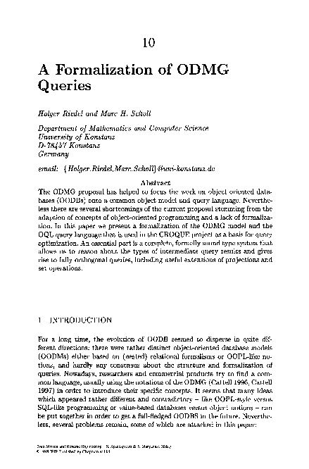 (PDF) A Formalization of ODMG Queries