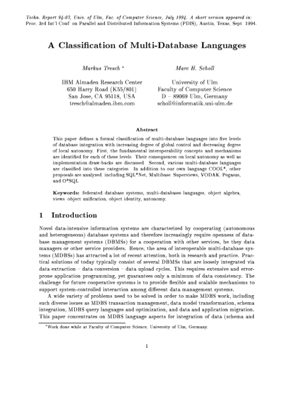 (PDF) A classification of multi-database languages | Marc H. Scholl - Academia.edu