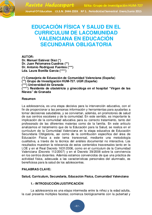 (PDF) Educación Física y Salud en el currículum de la Comunidad Valenciana en Educación ...