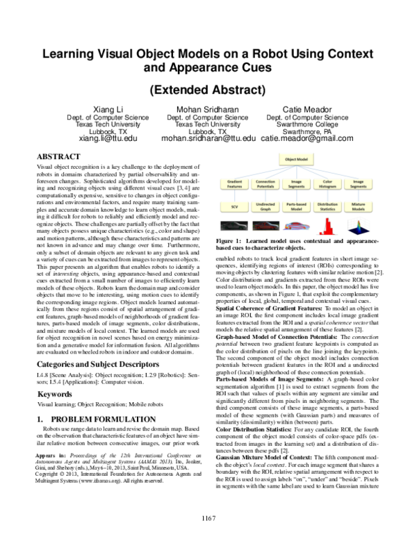 Pdf Learning Visual Object Models On A Robot Using Context And Appearance Cues