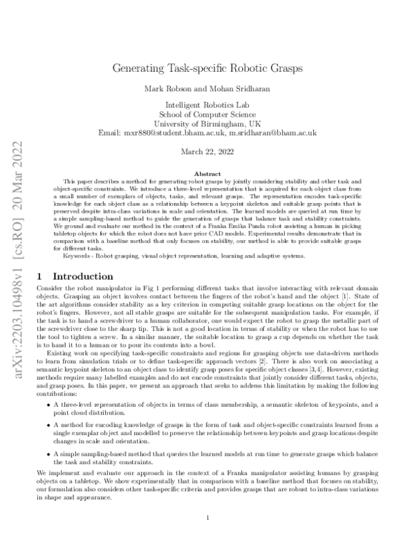 (PDF) Generating Task-specific Robotic Grasps