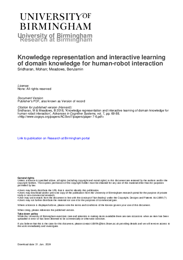 (PDF) Knowledge representation and interactive learning of domain knowledge for human-robot ...