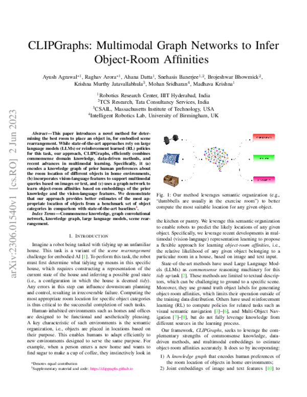 (PDF) CLIPGraphs: Multimodal Graph Networks to Infer Object-Room Affinities | Mohan Sridharan ...