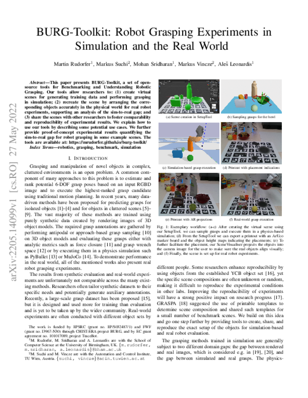 (PDF) BURG-Toolkit: Robot Grasping Experiments in Simulation and the ...
