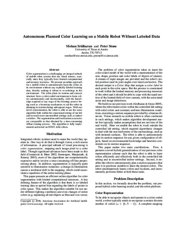 (PDF) Autonomous Planned Color Learning on a Mobile Robot Without Labeled Data | Mohan Sridharan ...