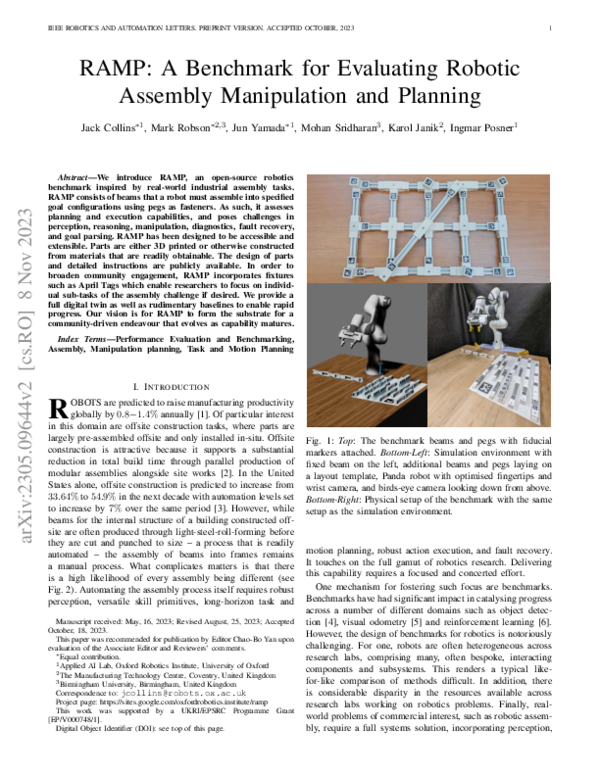(PDF) RAMP: A Benchmark for Evaluating Robotic Assembly Manipulation ...