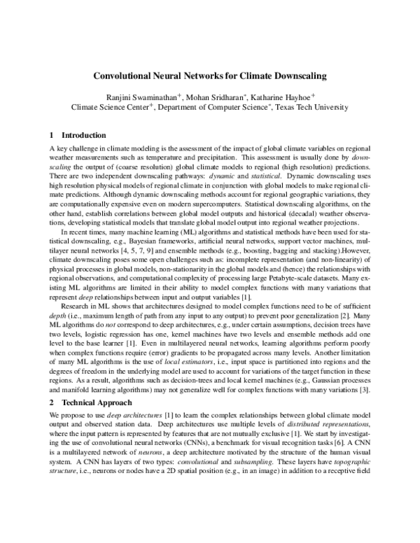 (PDF) Convolutional Neural Networks for Climate Downscaling