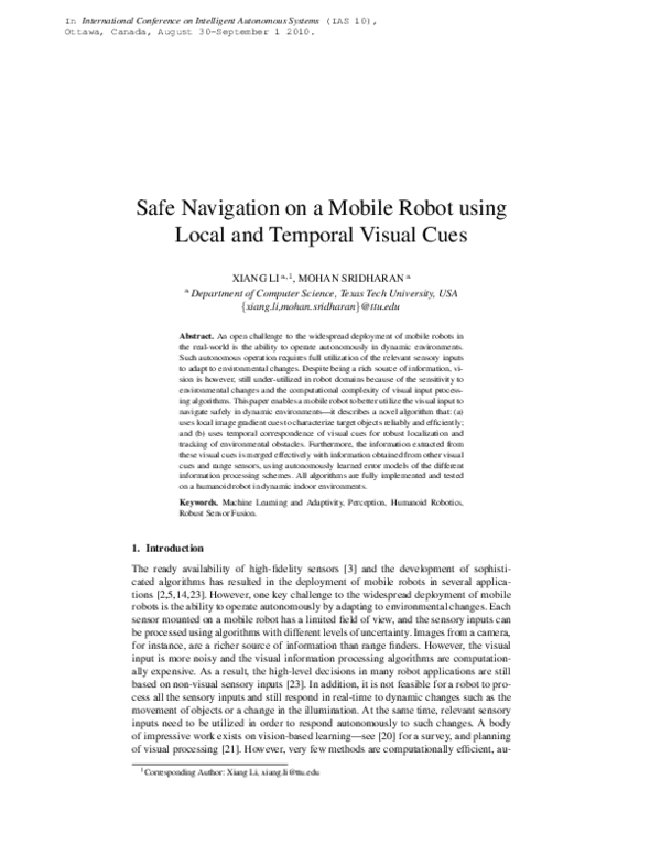 Pdf Safe Navigation On A Mobile Robot Using Local And Temporal Visual Cues Mohan Sridharan