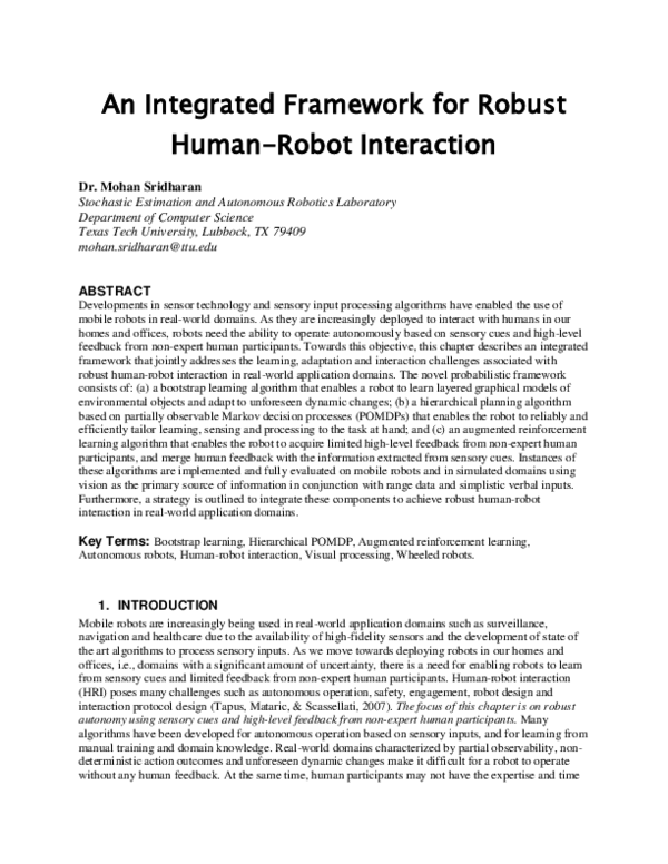 (PDF) An Integrated Framework for Robust Human-Robot Interaction