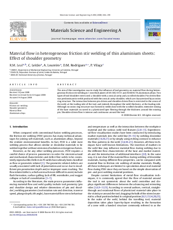 (PDF) Material flow in heterogeneous friction stir welding of aluminium ...
