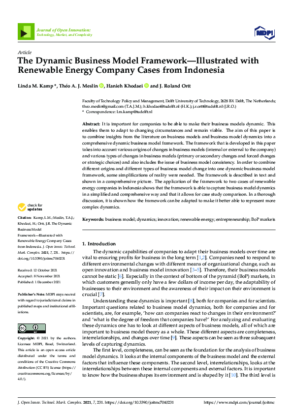 (PDF) The Dynamic Business Model Framework—Illustrated with Renewable ...