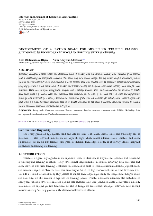 (PDF) Development of a Rating Scale for Measuring Teacher Classroom ...