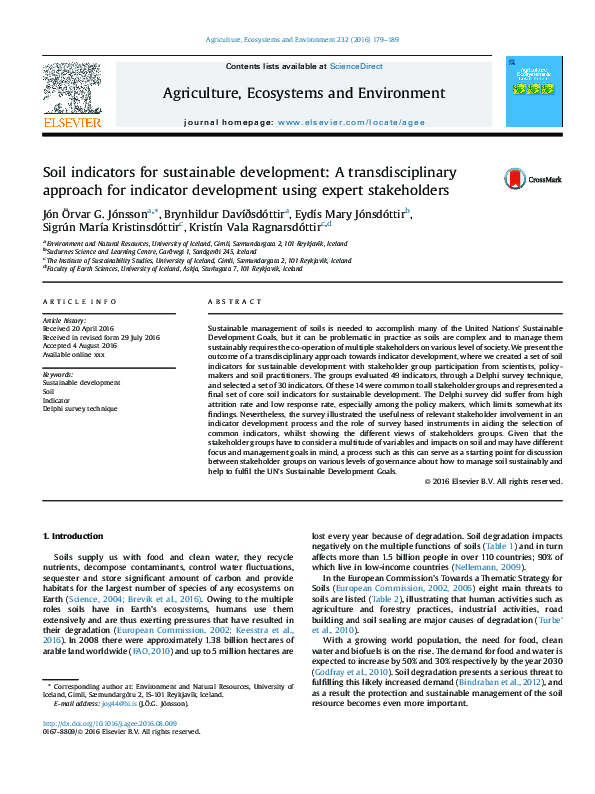 (PDF) Soil indicators for sustainable development: A transdisciplinary ...