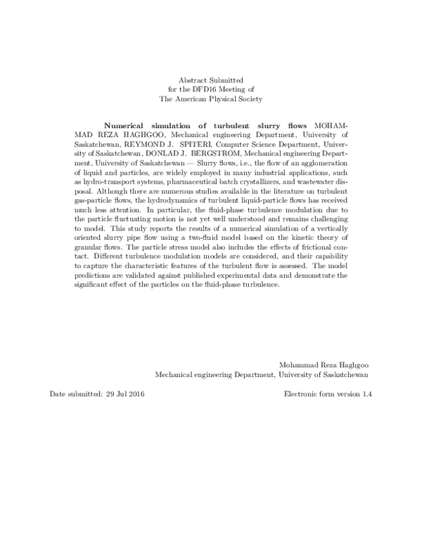 (PDF) Numerical simulation of turbulent slurry flows