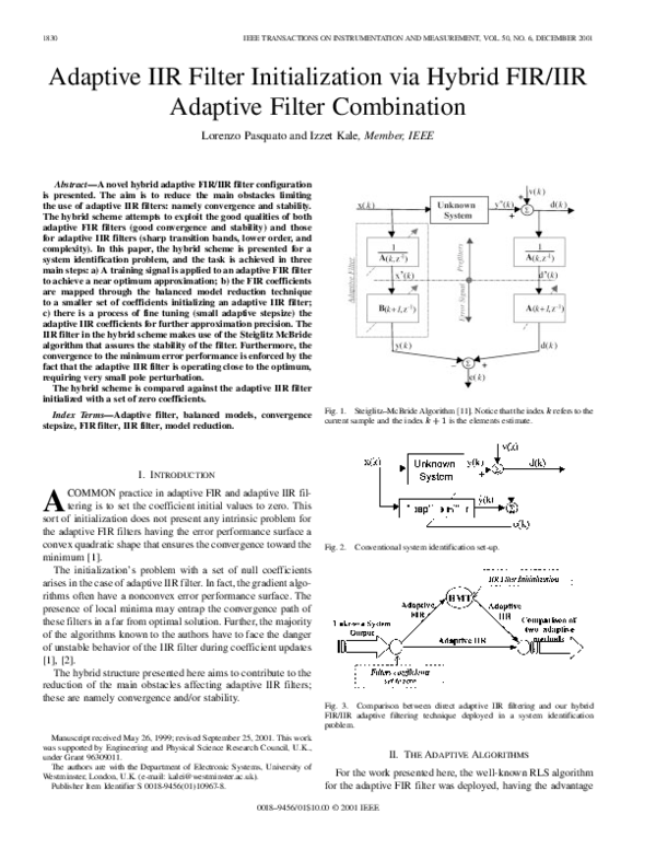 (PDF) Adaptive IIR filter initialization via hybrid FIR/IIR adaptive ...