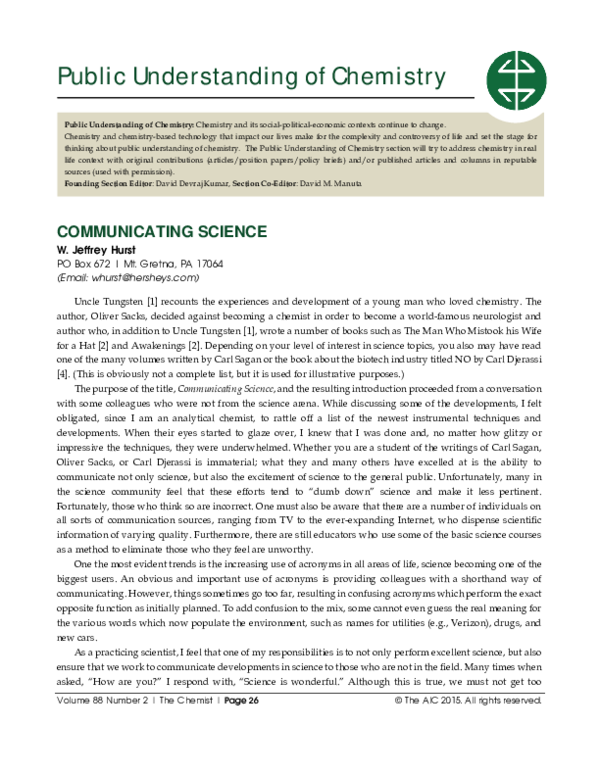 (PDF) Public Understanding of Chemistry