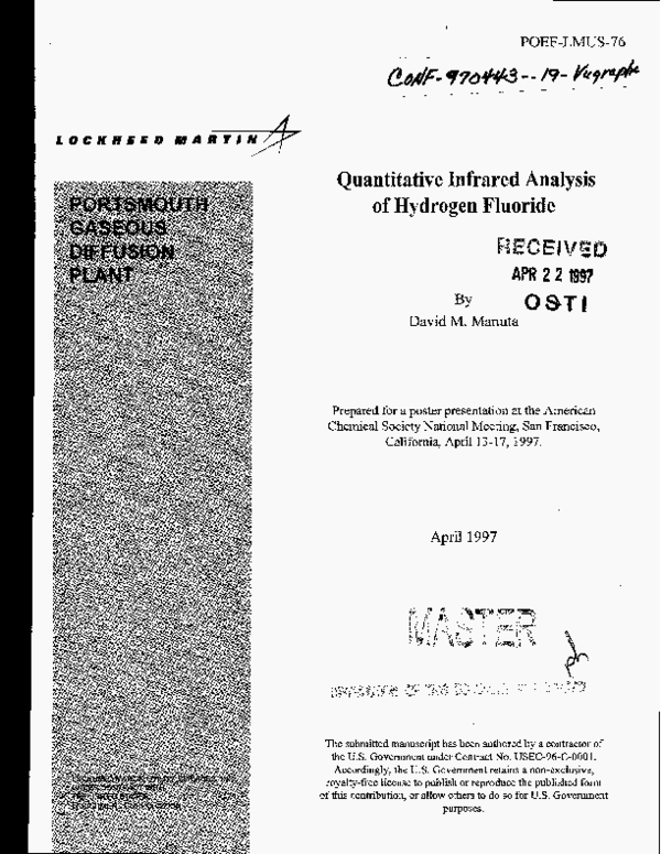 (PDF) Quantitative infrared analysis of hydrogen fluoride