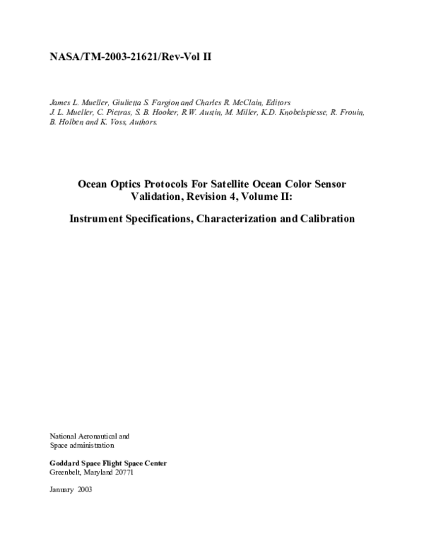 Pdf Ocean Optics Protocols For Satellite Ocean Color Sensor Validation Revision 4 Volume 1