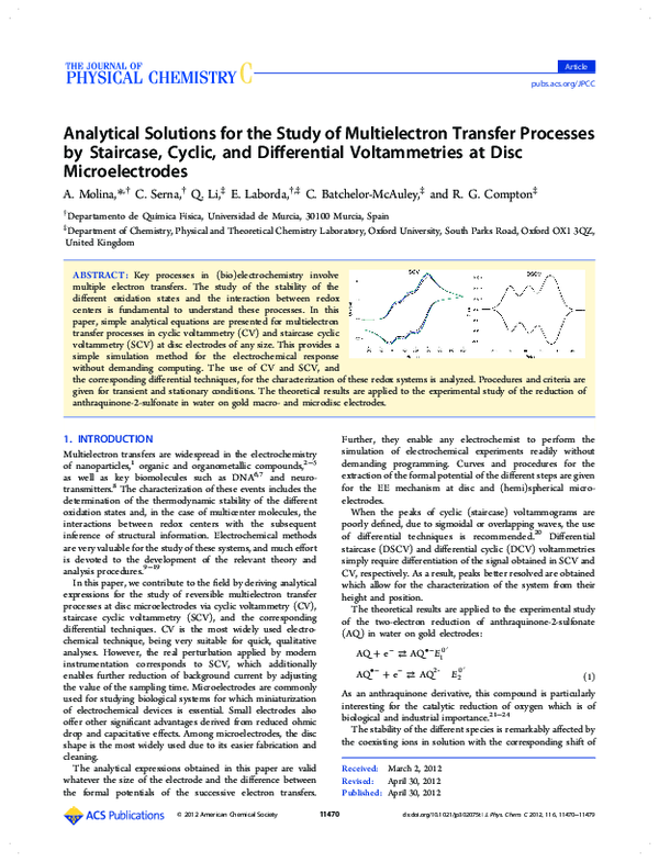 (PDF) Analytical Solutions for the Study of Multielectron Transfer ...