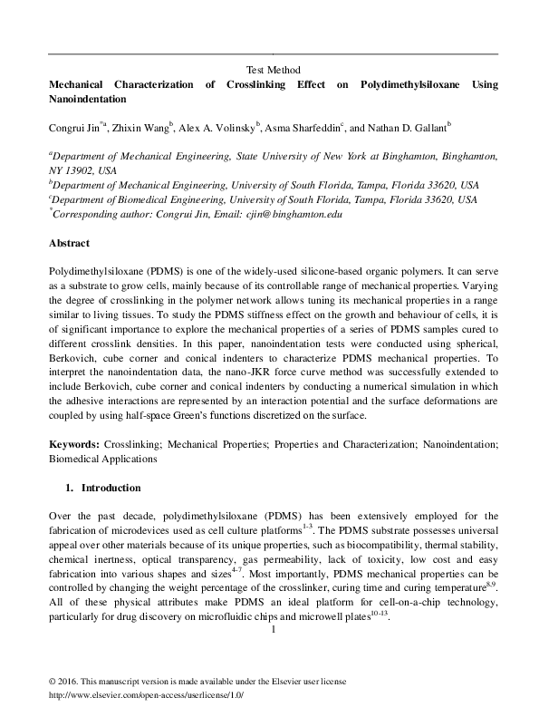 (PDF) Mechanical characterization of crosslinking effect in polydimethylsiloxane using ...
