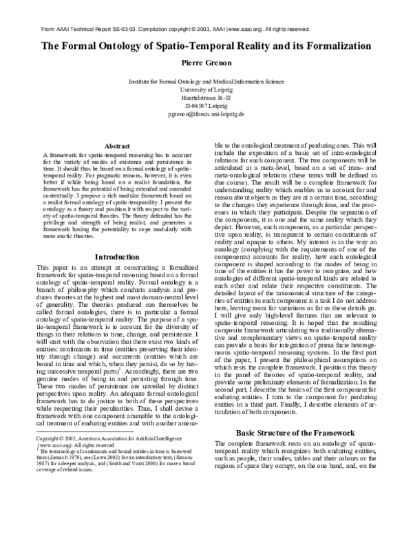 (PDF) The Formal Ontology of Spatio-Temporal Reality and its Formalization
