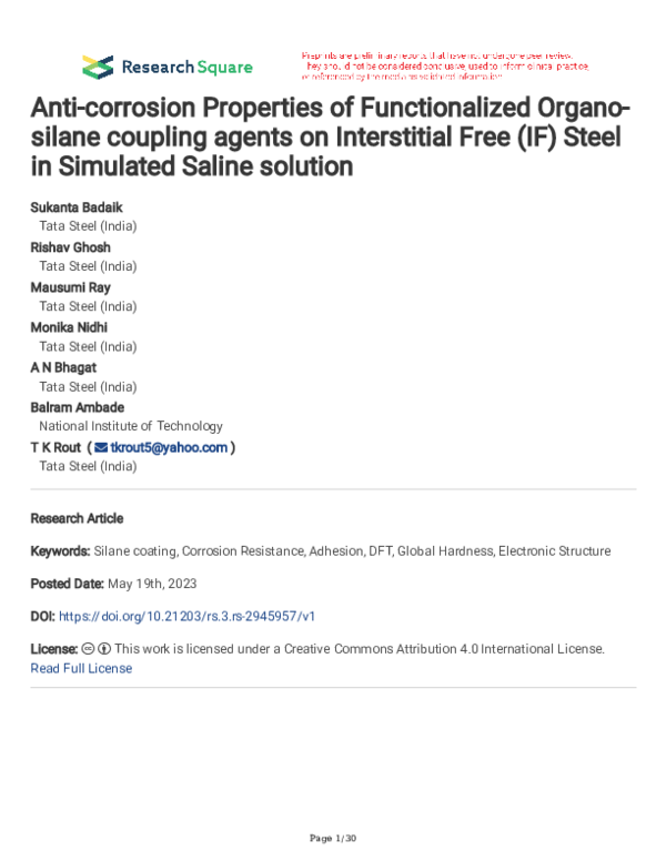 (PDF) Anti-corrosion Properties of Functionalized Organo-silane ...