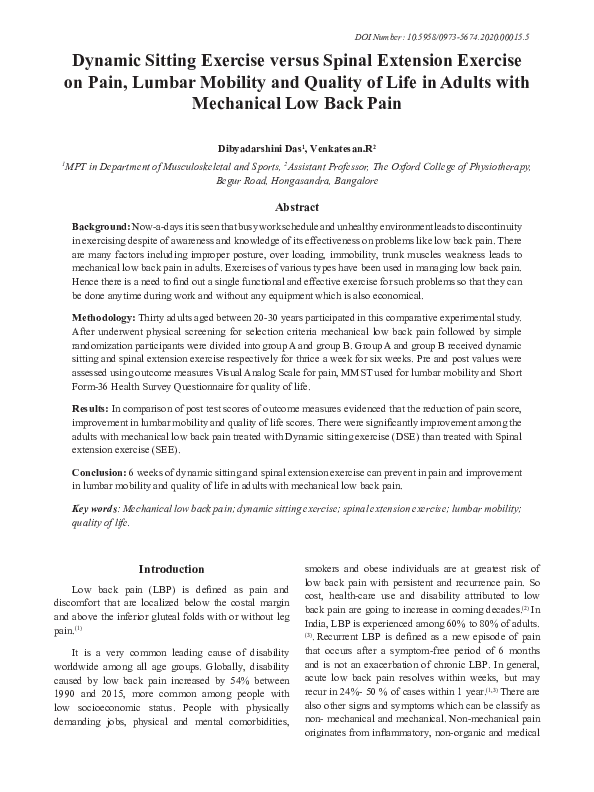(PDF) Dynamic Sitting Exercise versus Spinal Extension Exercise on Pain ...
