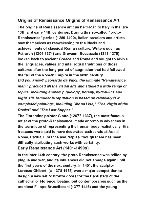 (DOC) Origins of Renaissance Art