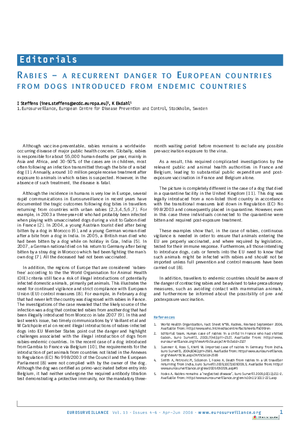 (PDF) Rabies – a recurrent danger to European countries from dogs ...