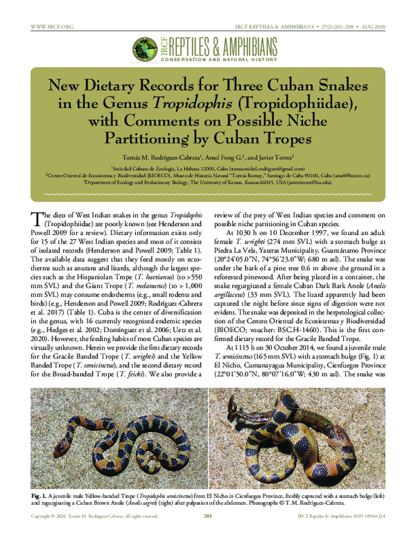 (PDF) New Dietary Records for Three Cuban Snakes in the Genus ...