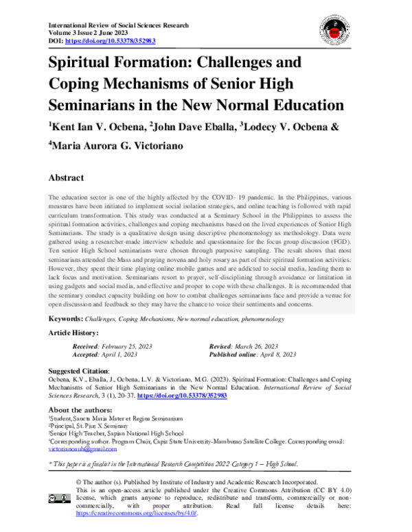 (PDF) Spiritual Formation: Challenges and Coping Mechanisms of Senior ...