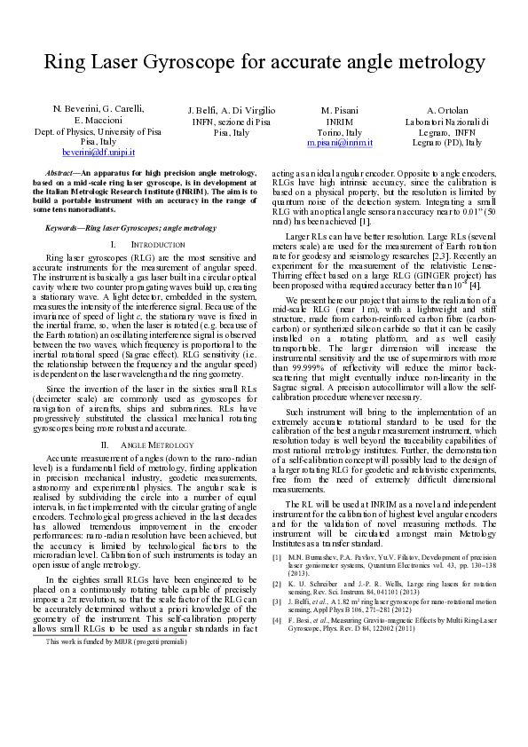 (PDF) Ring laser gyroscope for accurate angle metrology