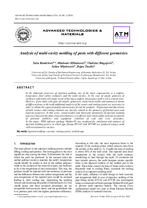 (PDF) Analysis of multi-cavity molding of parts with different geometries
