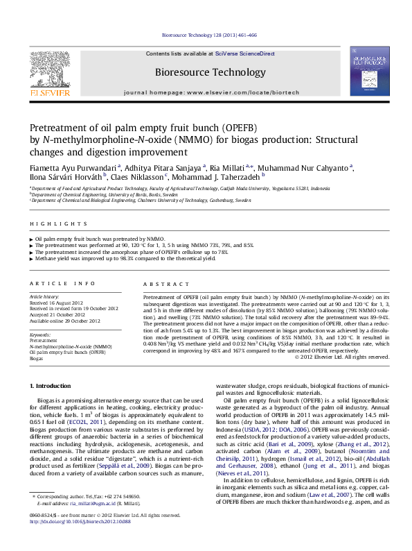 (PDF) Pretreatment of oil palm empty fruit bunch (OPEFB) by N ...
