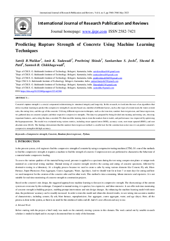 (PDF) Predicting Rupture Strength of Concrete Using Machine Learning Techniques