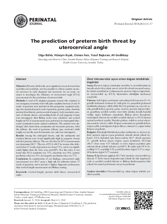 (PDF) The prediction of preterm birth threat by uterocervical angle