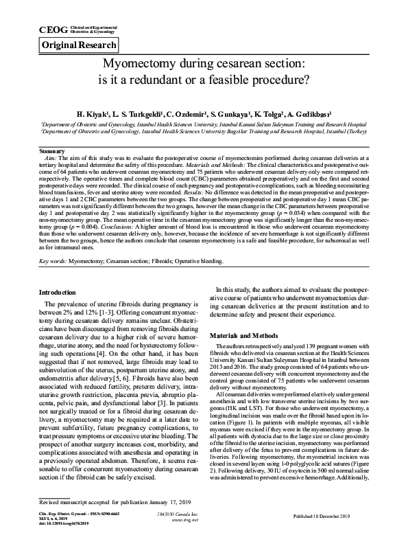 Pdf Myomectomy During Cesarean Section Is It A Redundant Or A