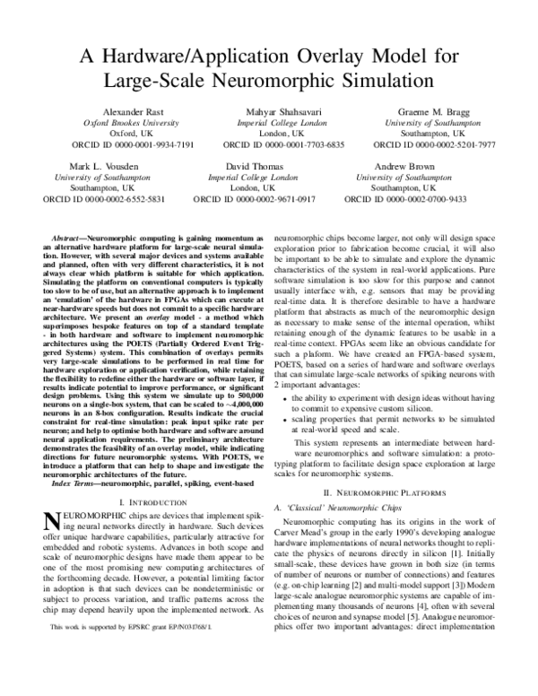 (PDF) A Hardware/Application Overlay Model for Large-Scale Neuromorphic Simulation